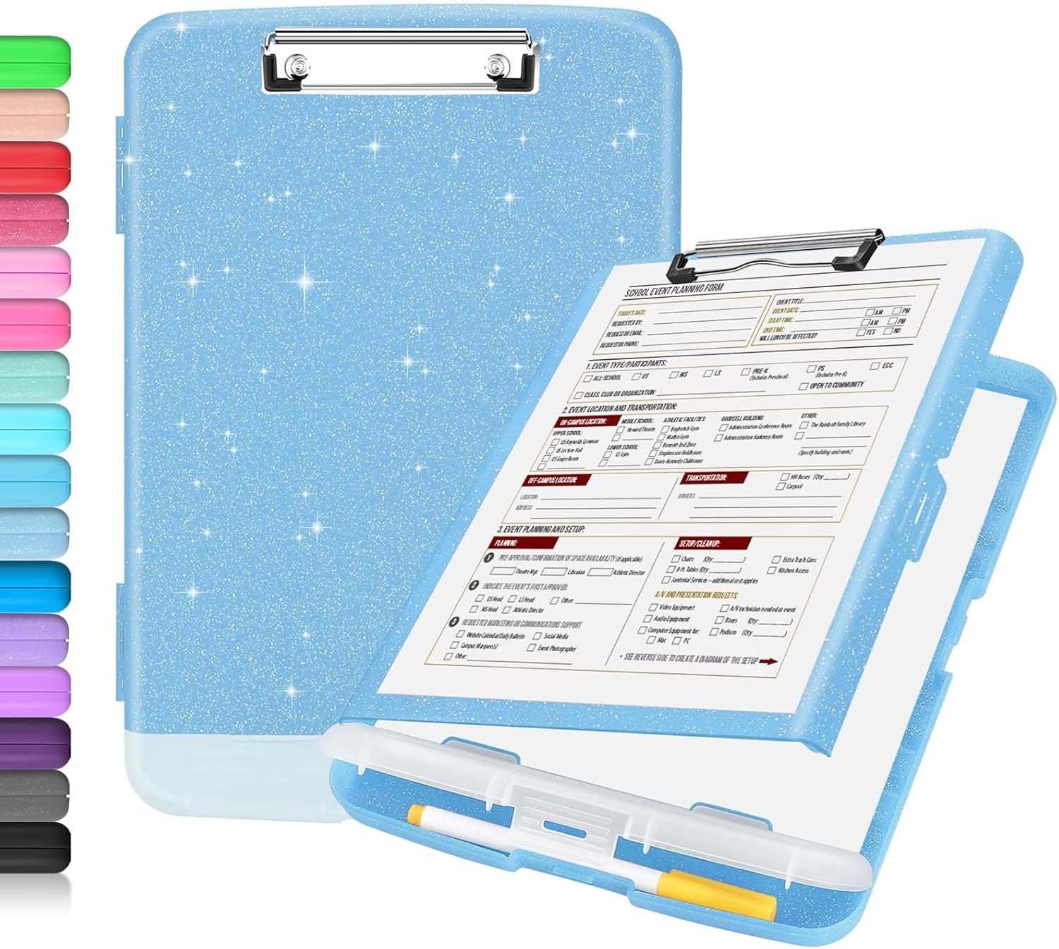 1Pack Glitter Clipboard with Storage - High Capacity Sparkle Plastic ...