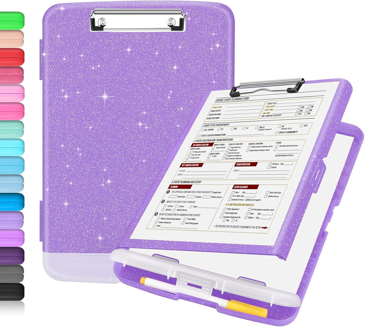 1Pack Glitter Clipboard with Storage - High Capacity Sparkle Plastic ...