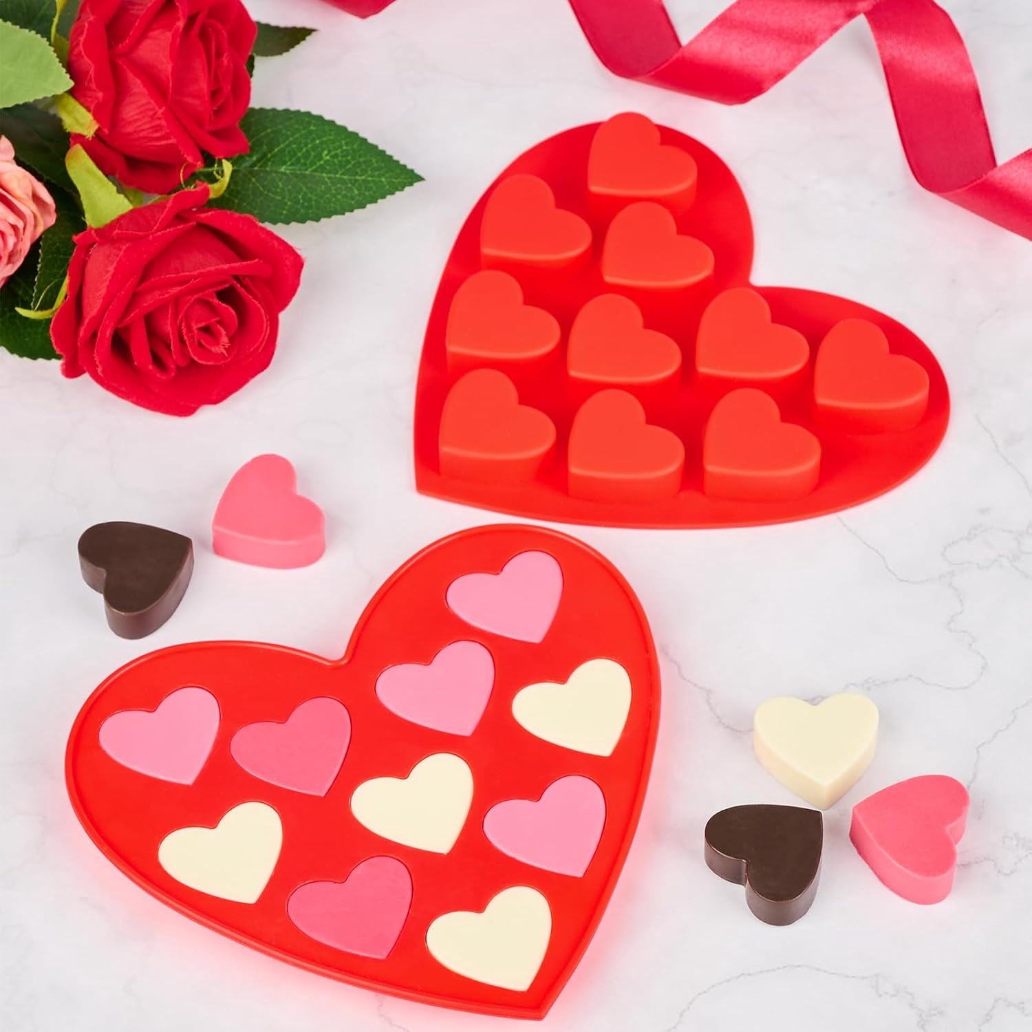 1Pack Heart Shape Molds, 10 Cavities Non-Stick Silicone Chocolate Molds ...