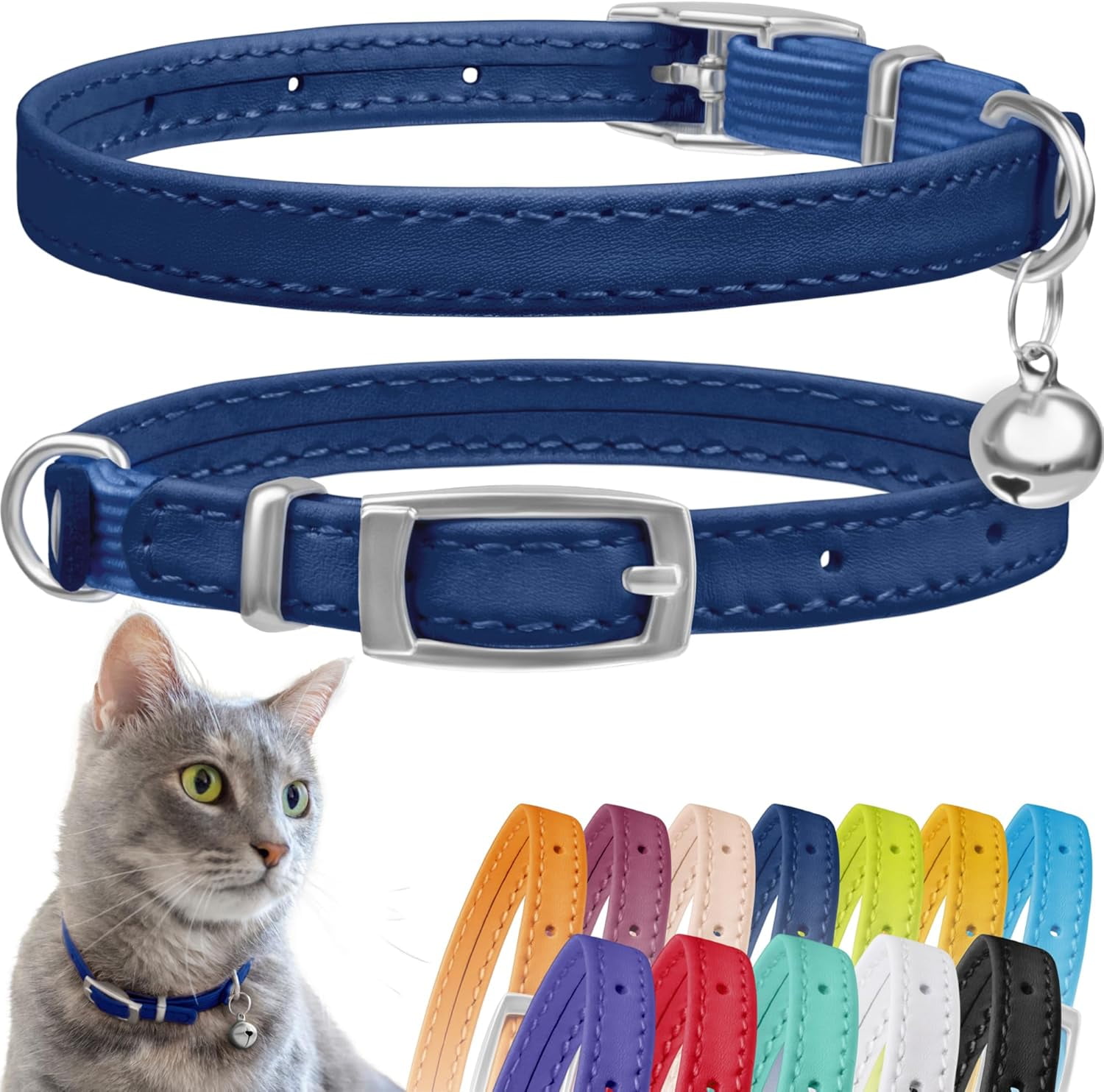 1Pack Leather Cat Collar with Bell - Kitten Collar, Small and Big Cat ...