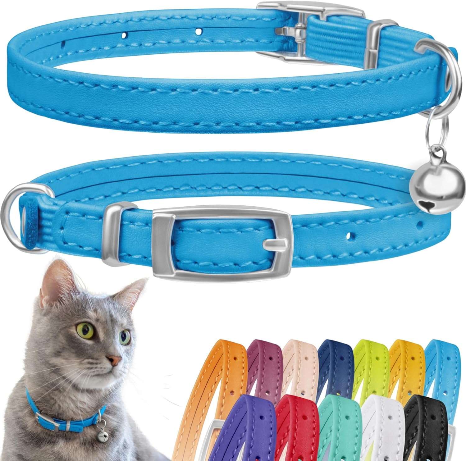 Minzimin Leather Cat Collar with Bell, Adjustable for Kittens and Cats ...