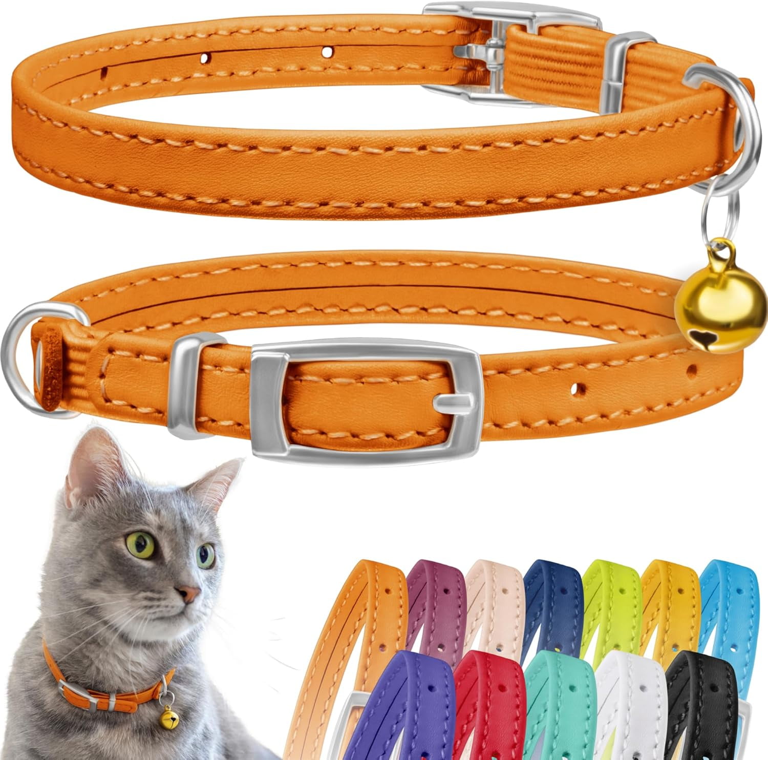 1Pack Leather Cat Collar with Bell - Kitten Collar, Small and Big Cat ...