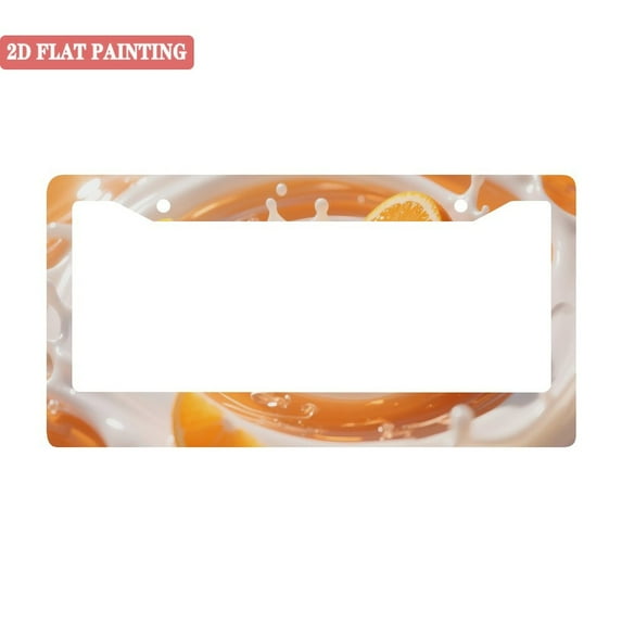 1Pack License Plate Frames with Orange and Milk Splash Pattern Includes ...