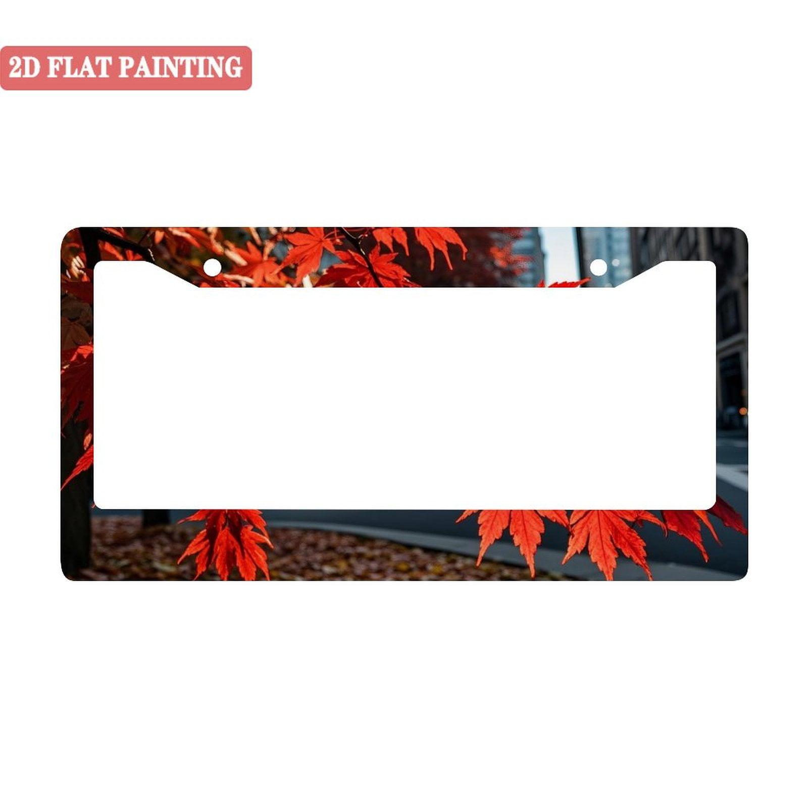 1Pack License Plate Frames with Red Maple Leaf Street Scene Pattern ...