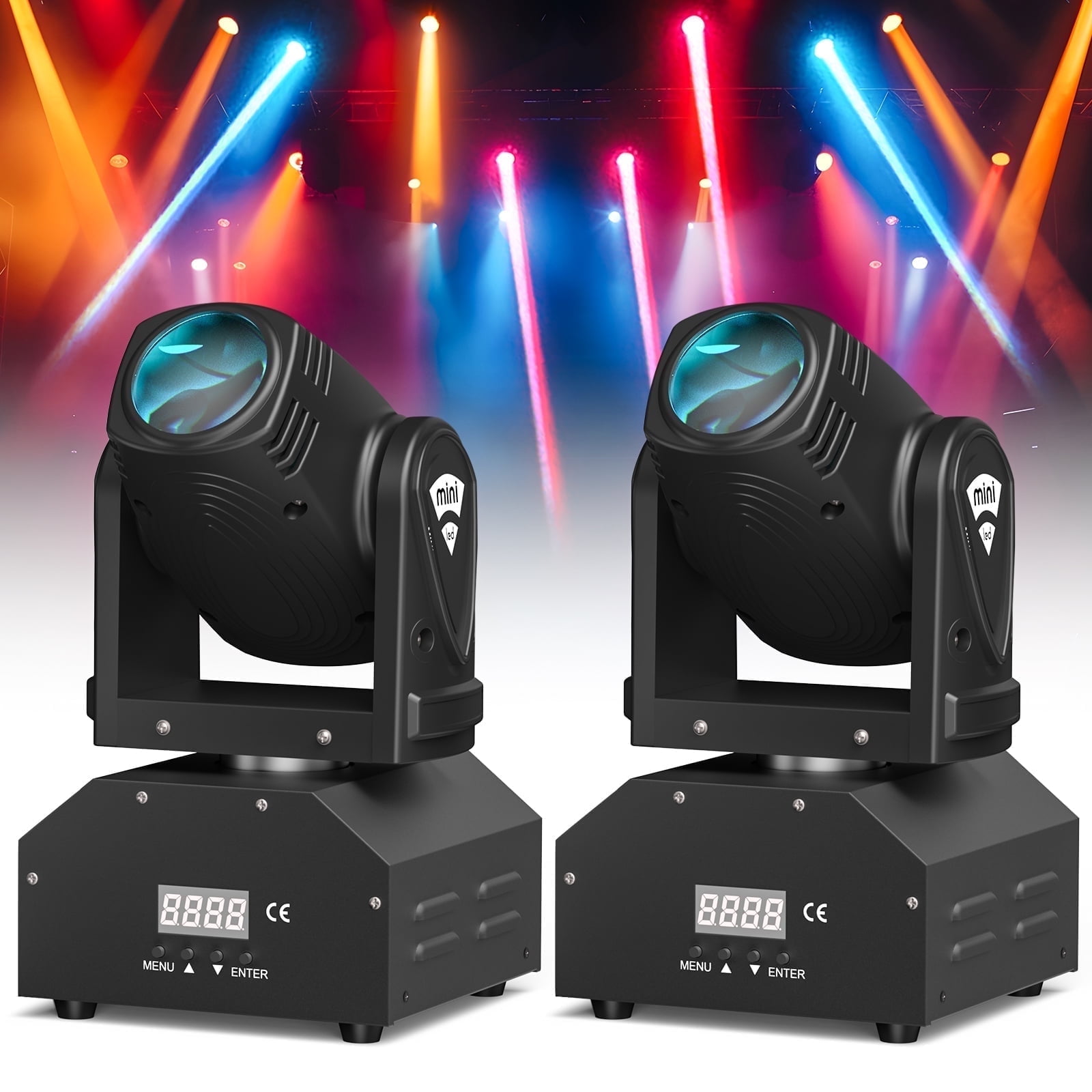2-Pack Mini Moving Head DJ Light, RGBW Beam DMX Stage Lighting with ...