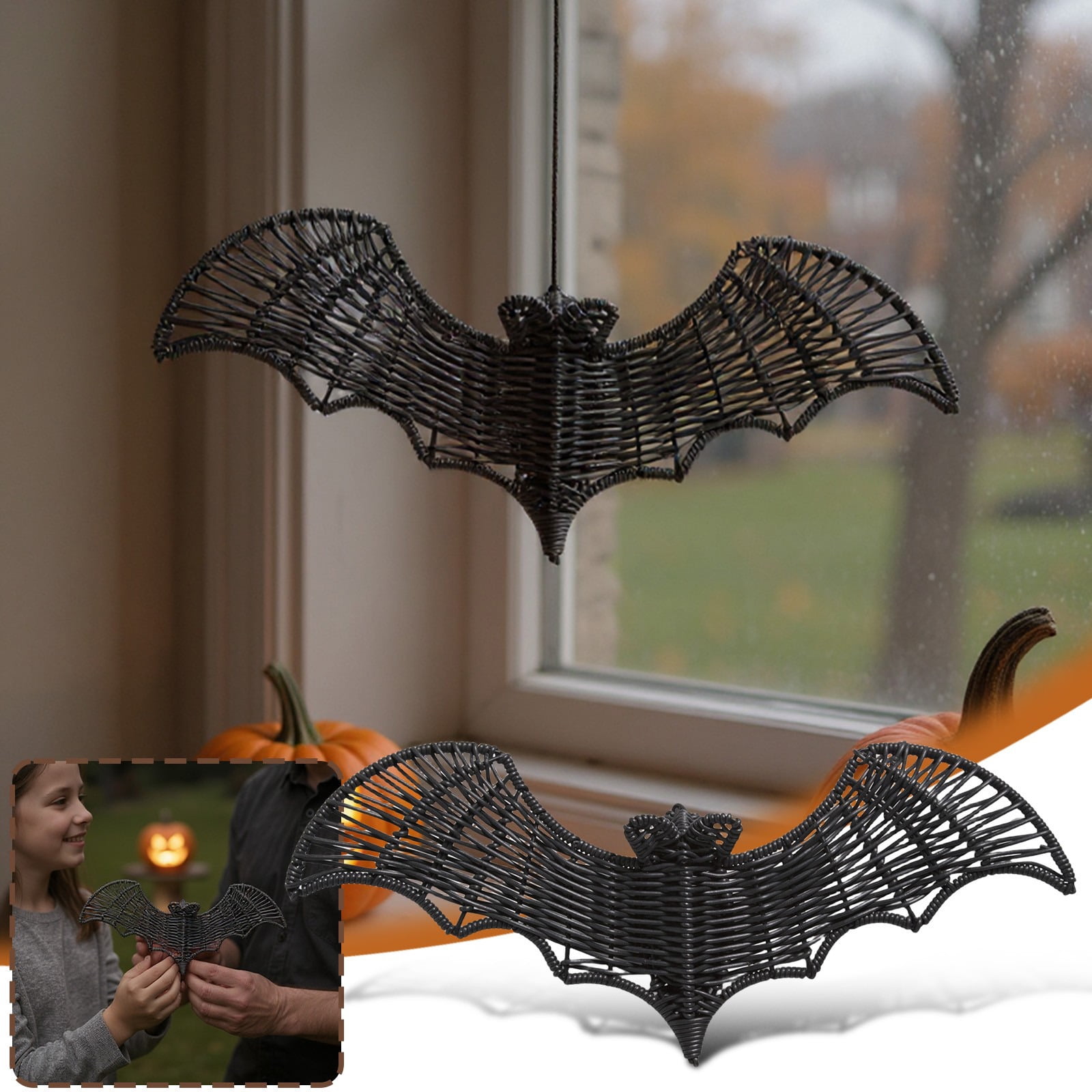 1Pack Outdoor Wicker Bat Decor, Black Spooky Halloween Woven Bat Home ...