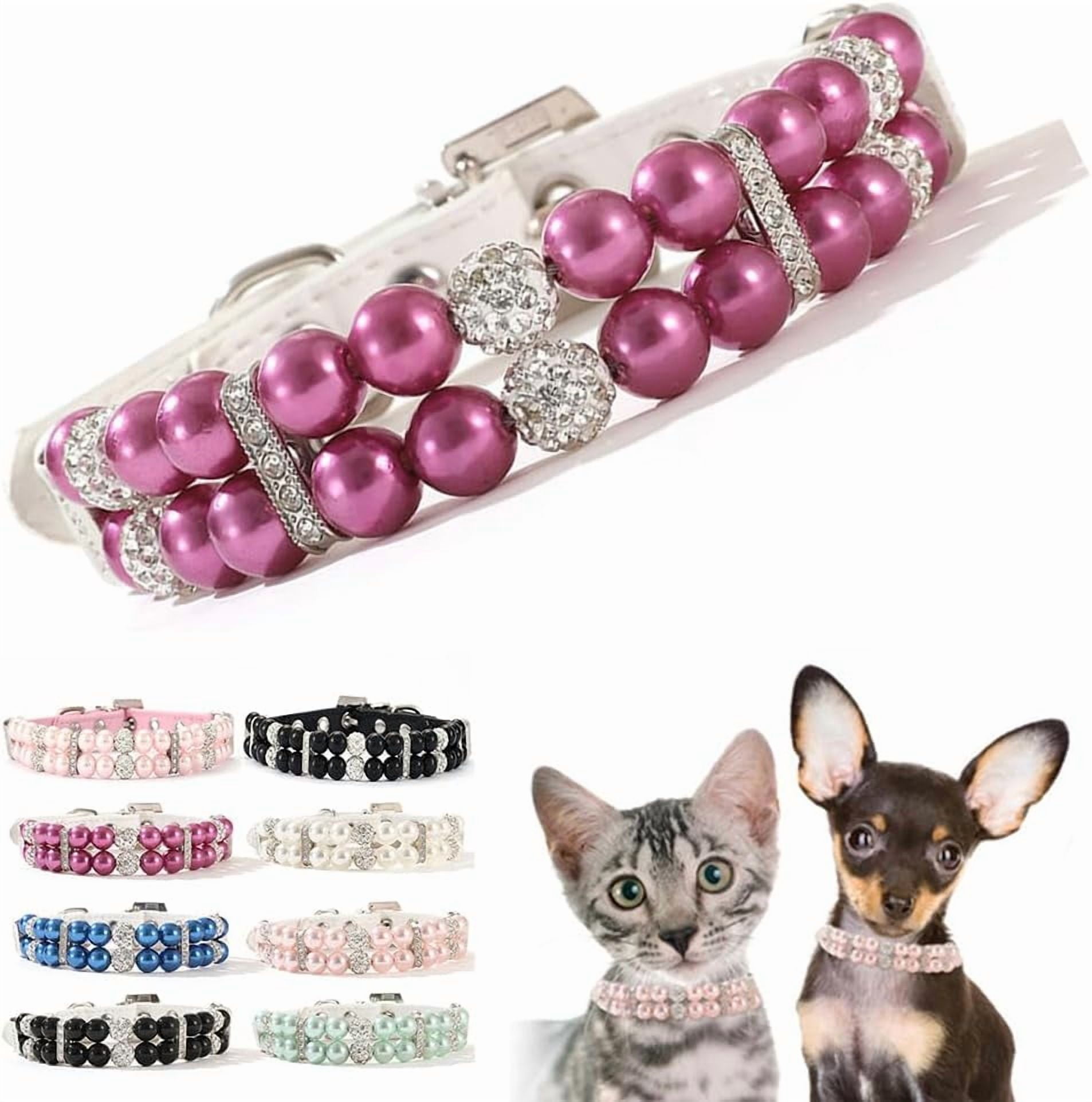 1Pack Pearl Dog Collar,Bling Rhinestone Crystal Luxury Beaded Puppy ...