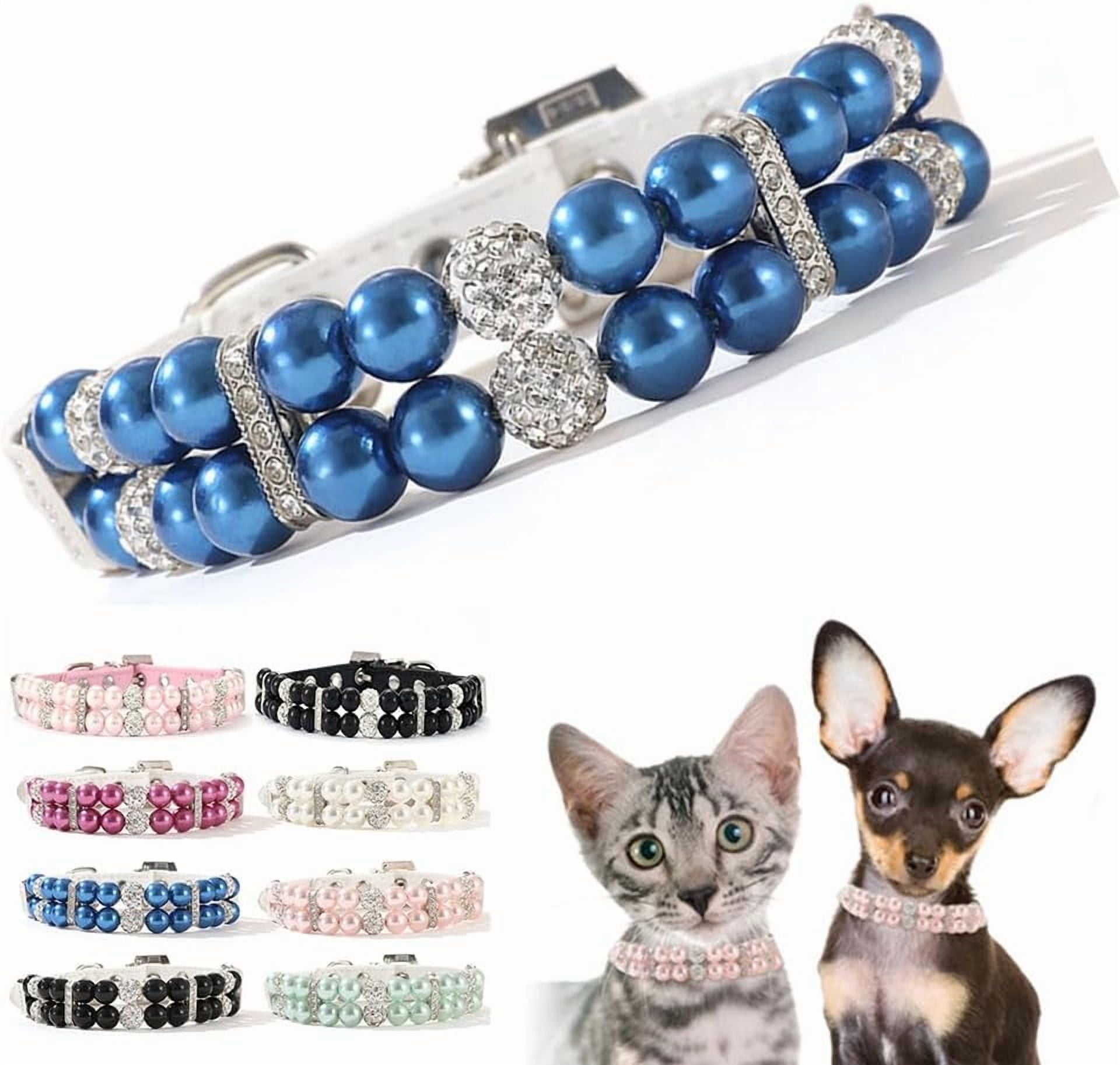 1Pack Pearl Dog Collar,Bling Rhinestone Crystal Luxury Beaded Puppy ...