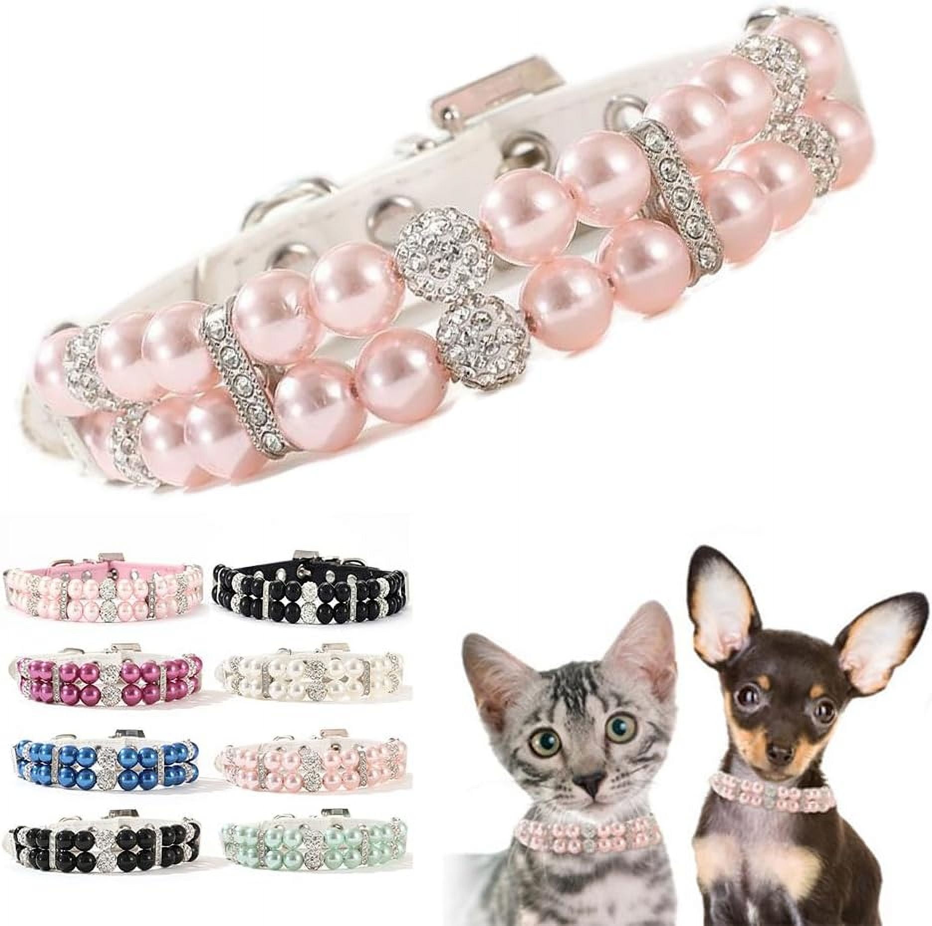 1Pack Pearl Dog Collar,Bling Rhinestone Crystal Luxury Beaded Puppy Necklace Fancy Pretty Cute ...