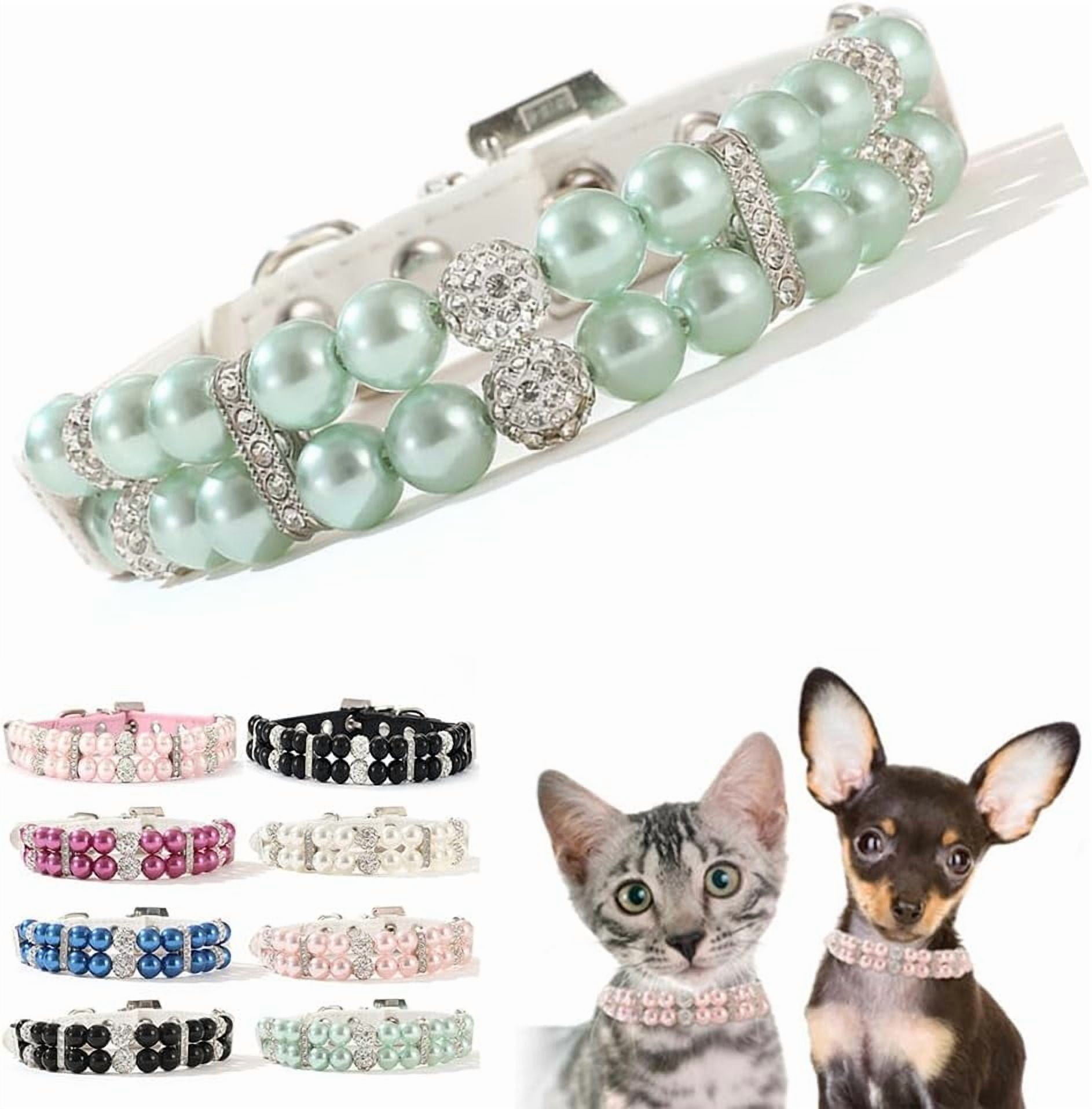1Pack Pearl Dog Collar,Bling Rhinestone Crystal Luxury Beaded Puppy ...