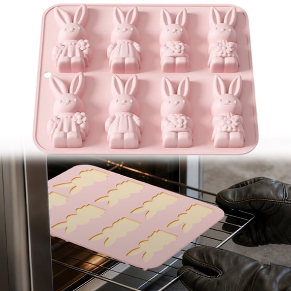 1Pack Pink Easter Bunny Silicone Molds 3D Rabbit Silicone Mold 8 ...