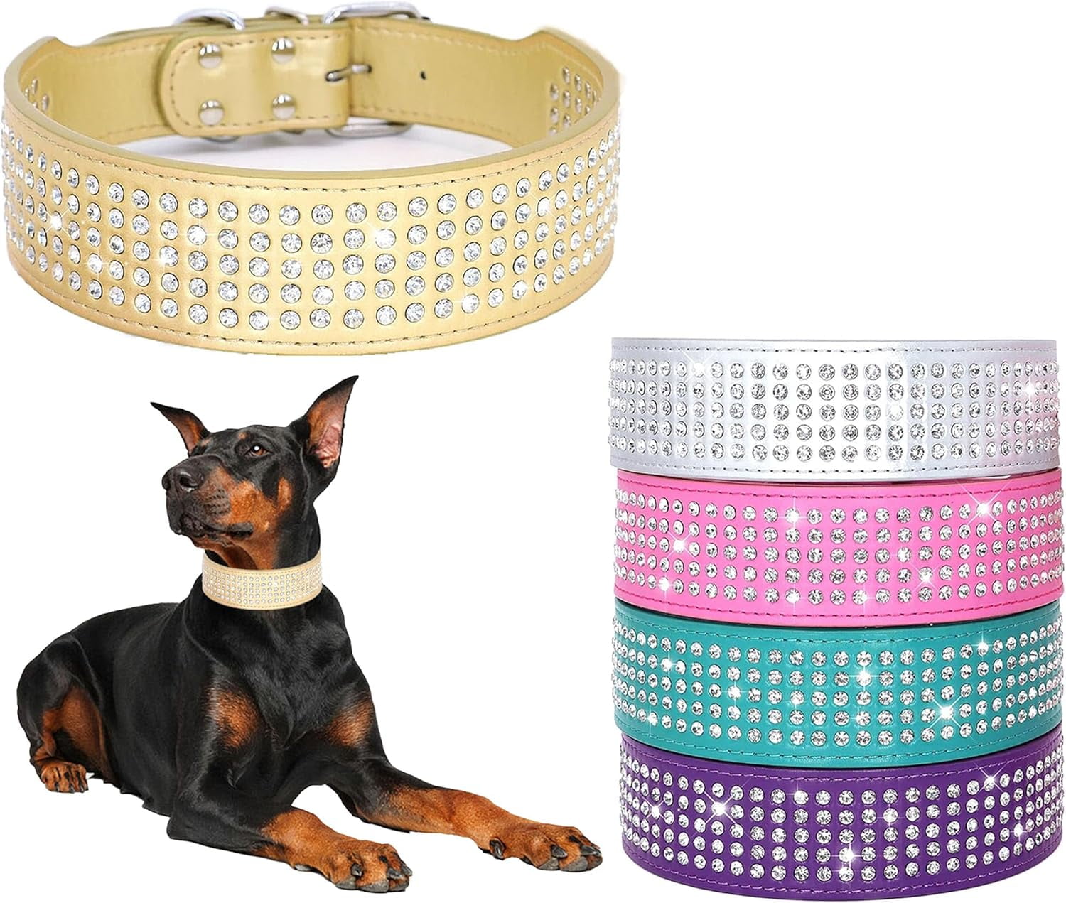 1Pack Rhinestones Dog Collars-2" Wide Crystal Diamonds Studded PU ...