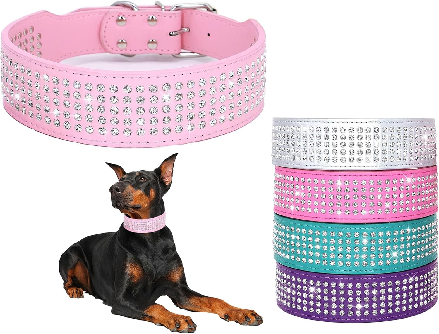 1Pack Rhinestones Dog Collars-2" Wide Crystal Diamonds Studded PU ...