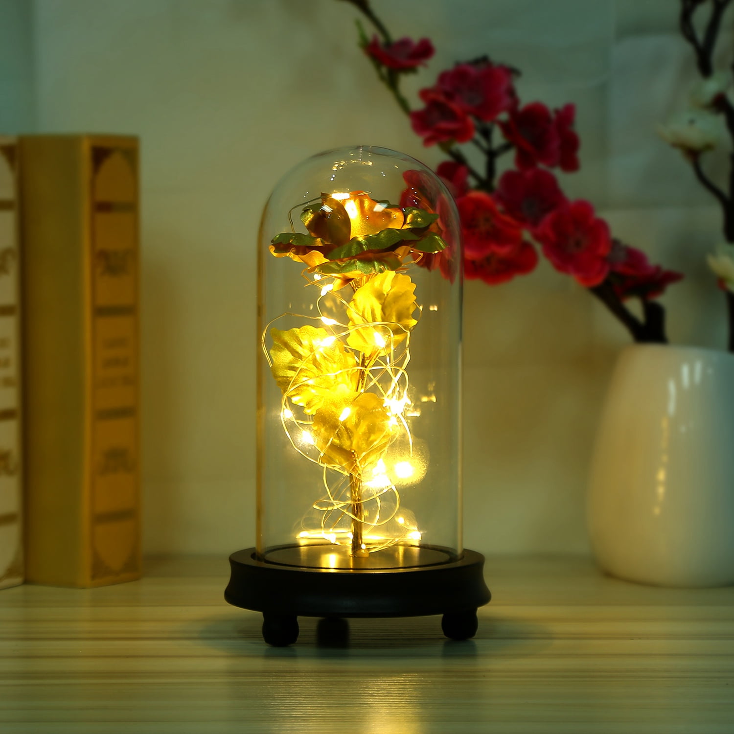 1Pack Rose Flower Gifts TeqHome Romantic Artificial Gold Rose Lamps ...