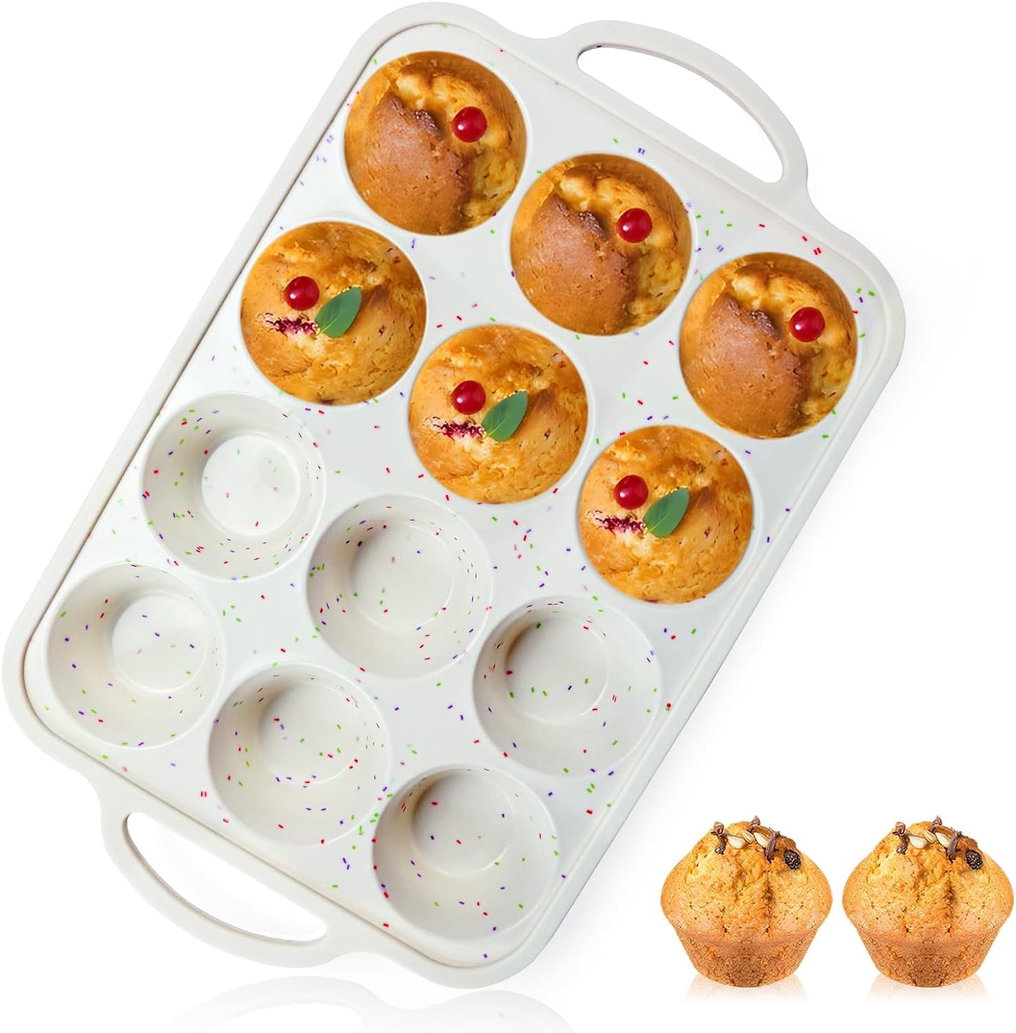 1Pack Silicone Muffin Pan for Baking with Metal Reinforced Frame, 12 ...