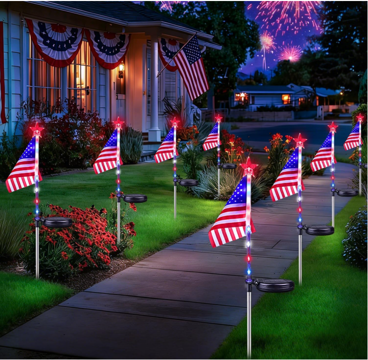 1Pack Solar American Flag Pathway Lights - Patriotic Red White Blue ...