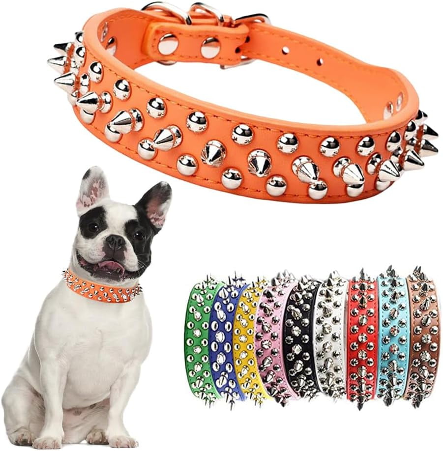 1Pack Spiked Dog Collar,Mushroom Rivet Spike Puppy Collars Girls Boys Leather Studded Cat Collar ...
