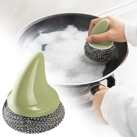 1Pack Steel Wool Scrubber With Handle,Dish Brush With Handle,Cast Iron ...