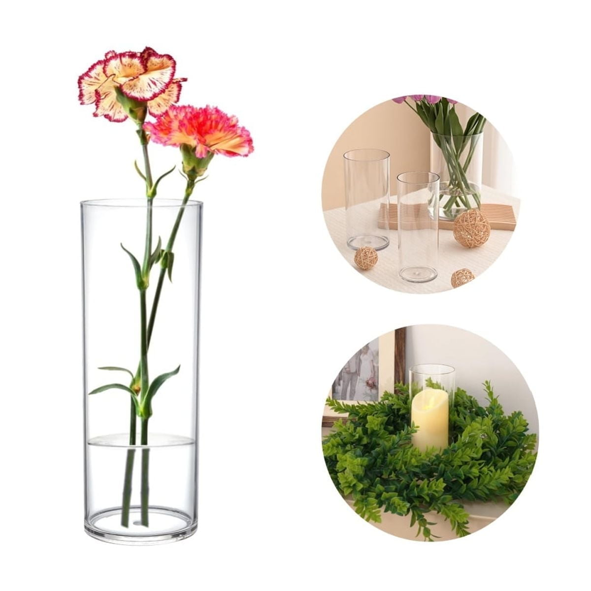 1Pack Tall Round Vase,QZS Portable Cylinder Vase for Party,3.9x11.8In ...