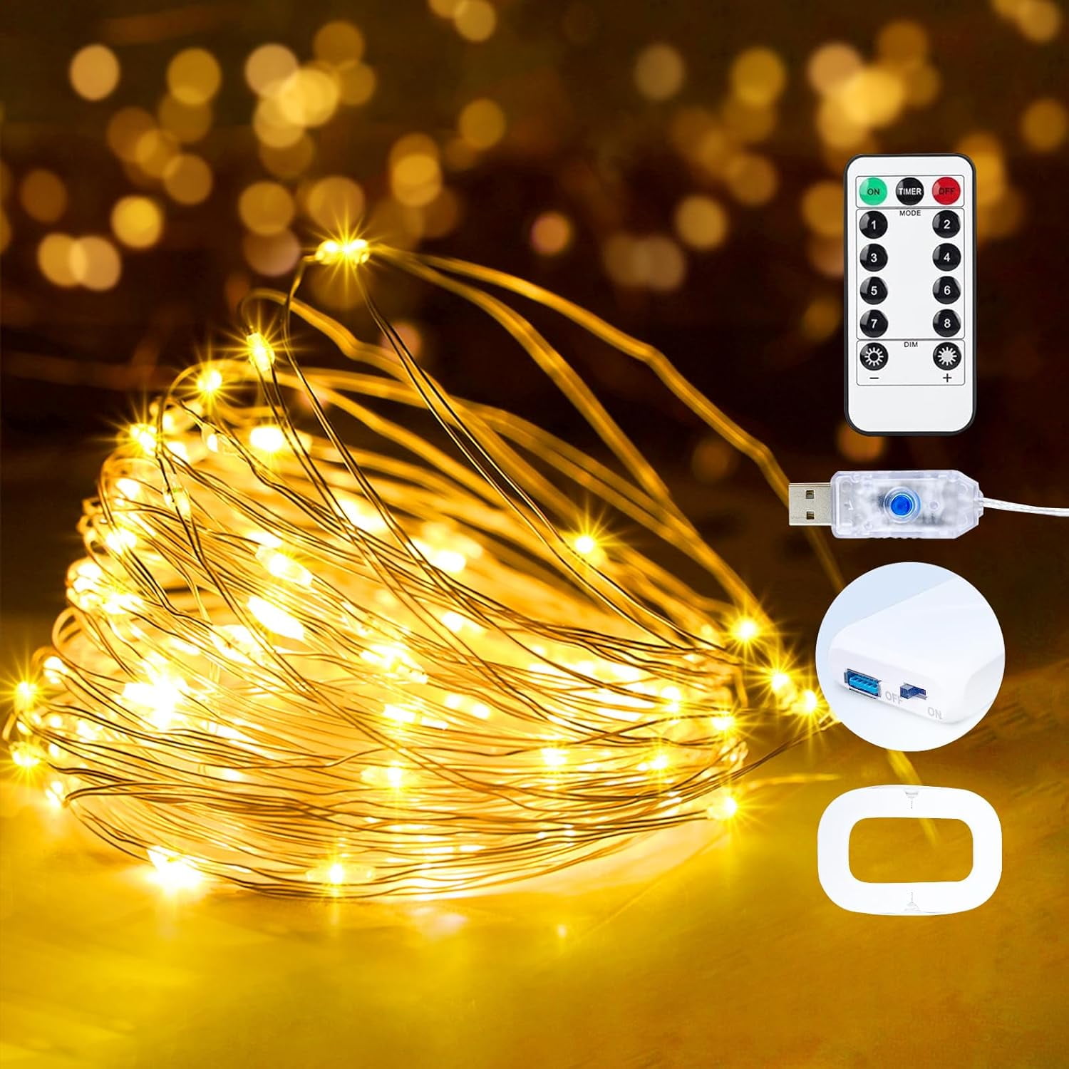 1Pack USB Plug in Fairy String Lights,16ft 50 LED Copper with Remote ...