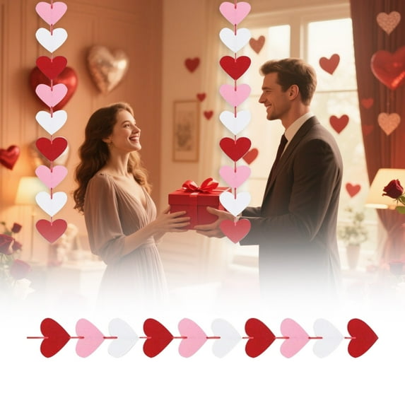 1Pack Valentines Felt Heart Garland Banner,Anniversary Wedding Birthday ...