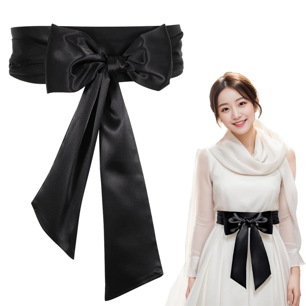 1Pack Wedding Satin Sash,Bow Dress Waist Belt with Long Ties,Bridal ...