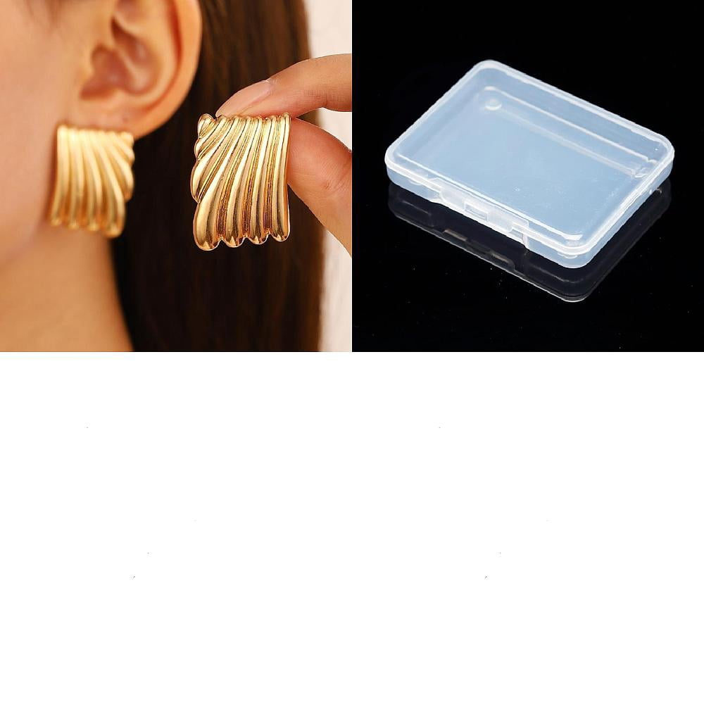 1Pair Alloy Stud Earrings Rectangle with Fold Charm Golden 50x20mm ...