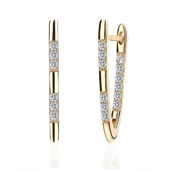 1Pair Brass Micro Pave Cubic Zirconia Hoop Earring V-shaped Clear ...