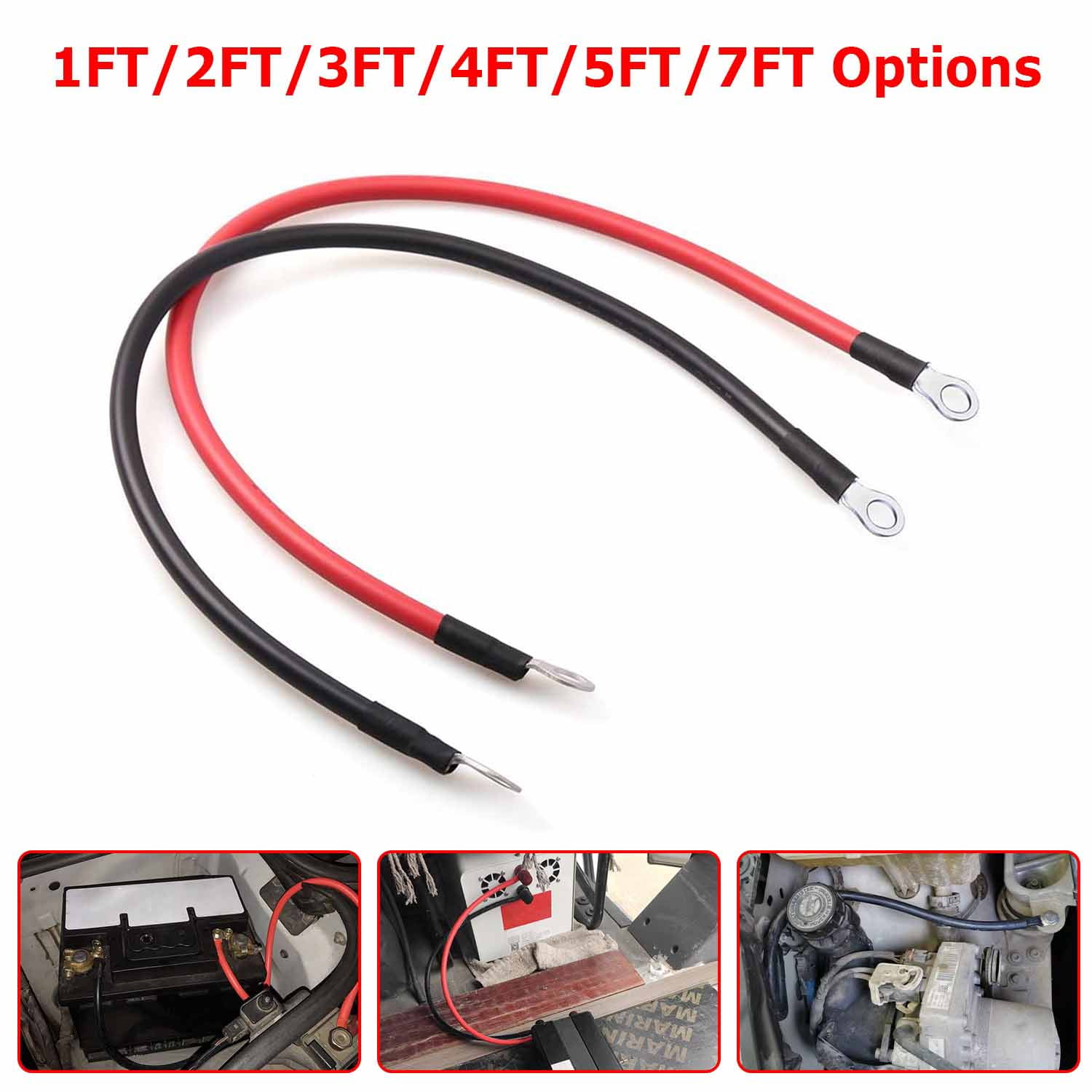 1Pair Car Inverter Copper Wire Cable 2Awg Gauge Copper Battery Cable ...