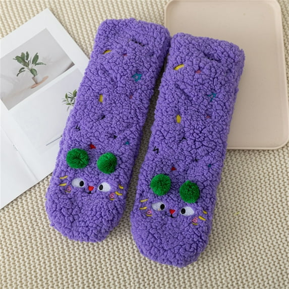 1Pair Cartoon Fluffy Socks Anti-Slip Funny Soft Slipper Sock Plush ...