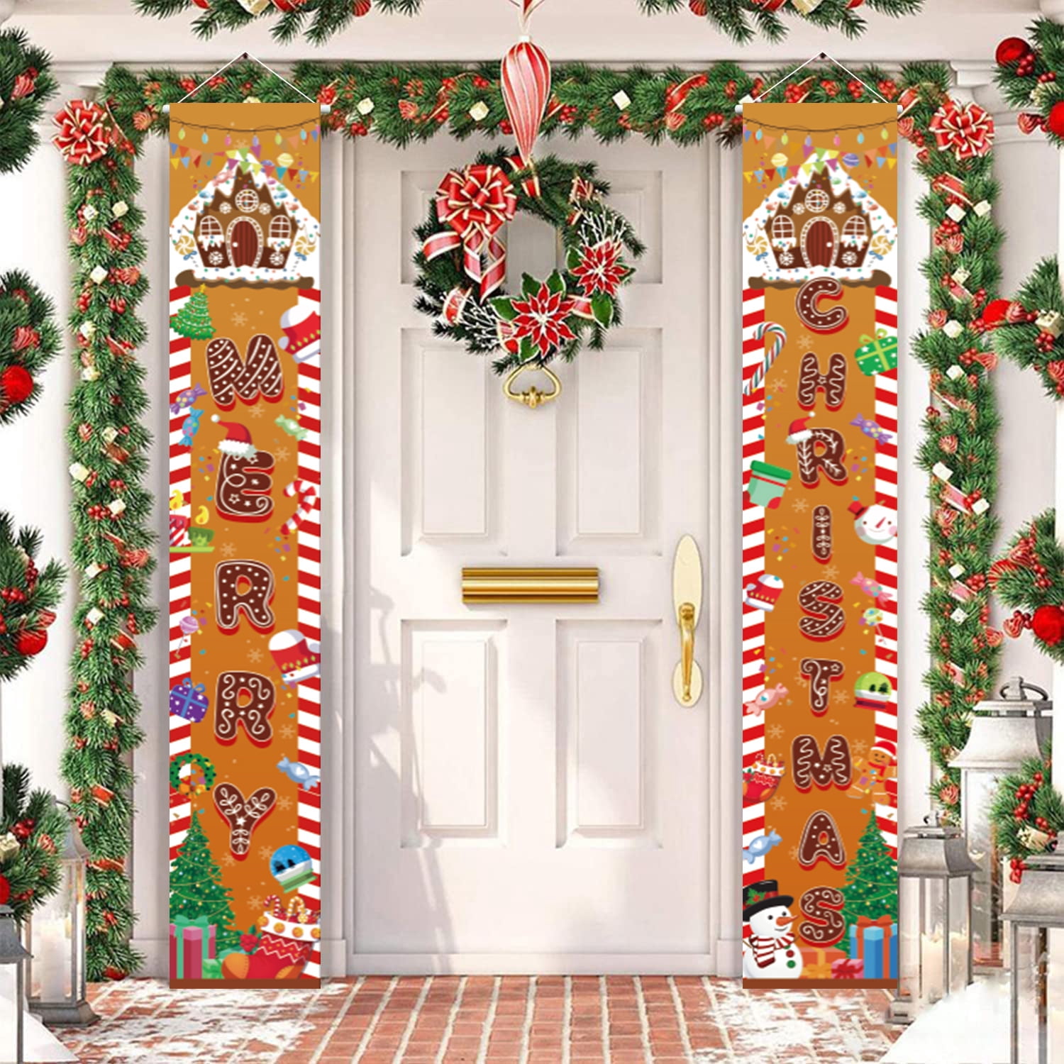 1Pair Christmas Gingerbread Man Porch Sign,Lighted Up Gingerbread Man ...