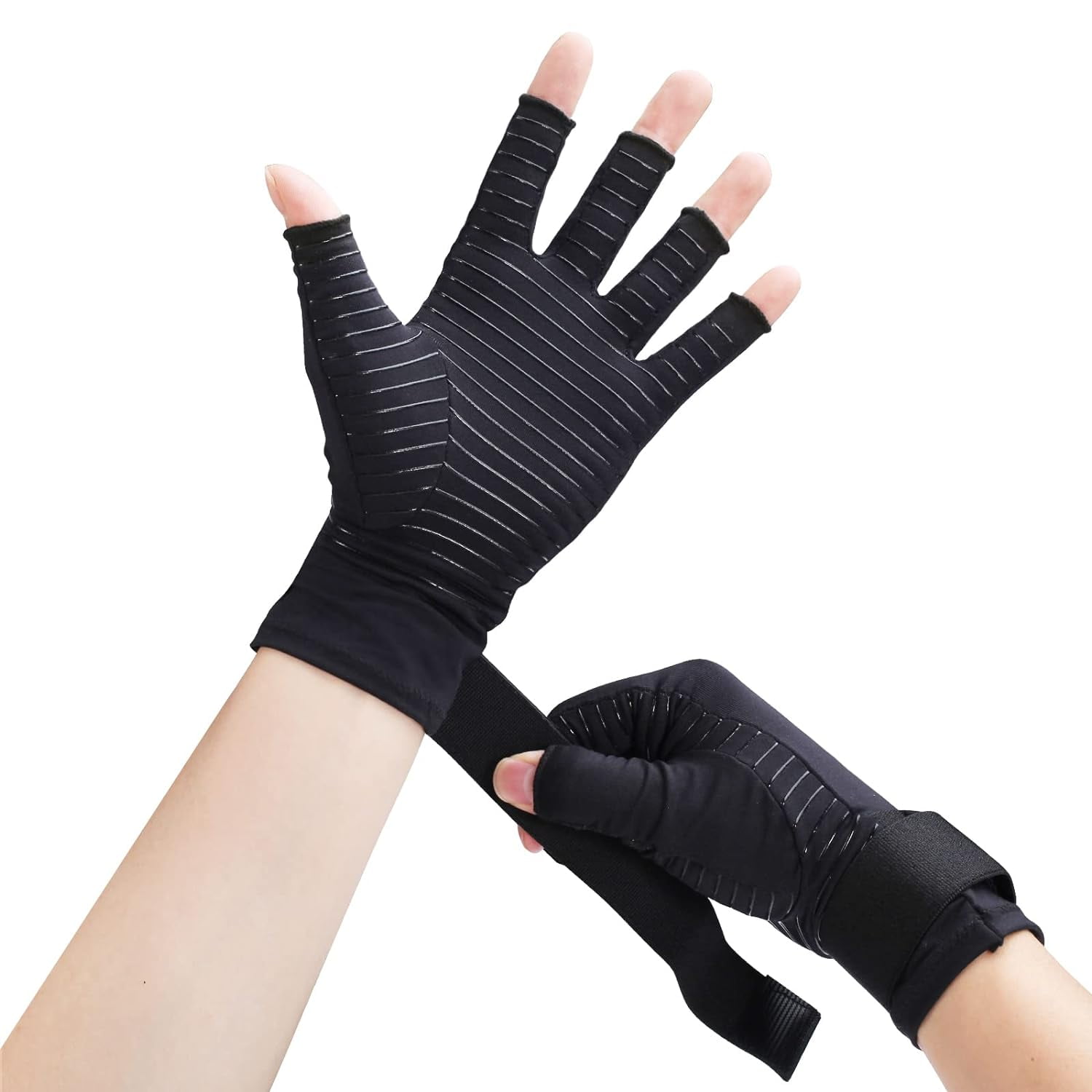 1Pair Compression Arthritis Gloves with Strap, Best Open Finger Glove ...