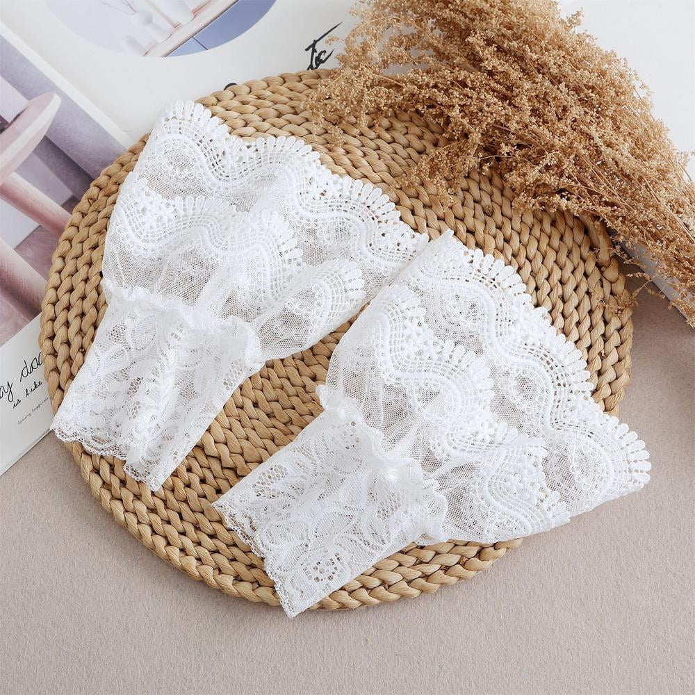1Pair Detachable Cuffs Lace Flower Mesh Fake Flared Sleeves Pleated ...