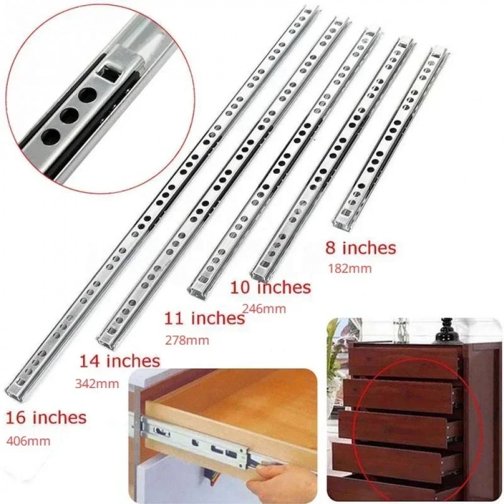 1Pair Drawer Steel Ball Rail Slide Drawer Ball Guide Two Sections 17mm ...