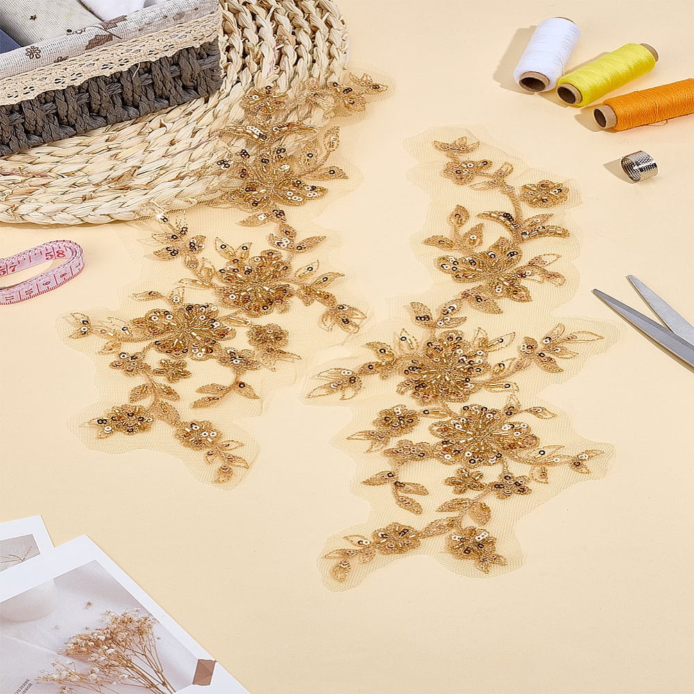 1Pair Flower Polyester Embroidery Appliques Sequin Clothing Sew on ...