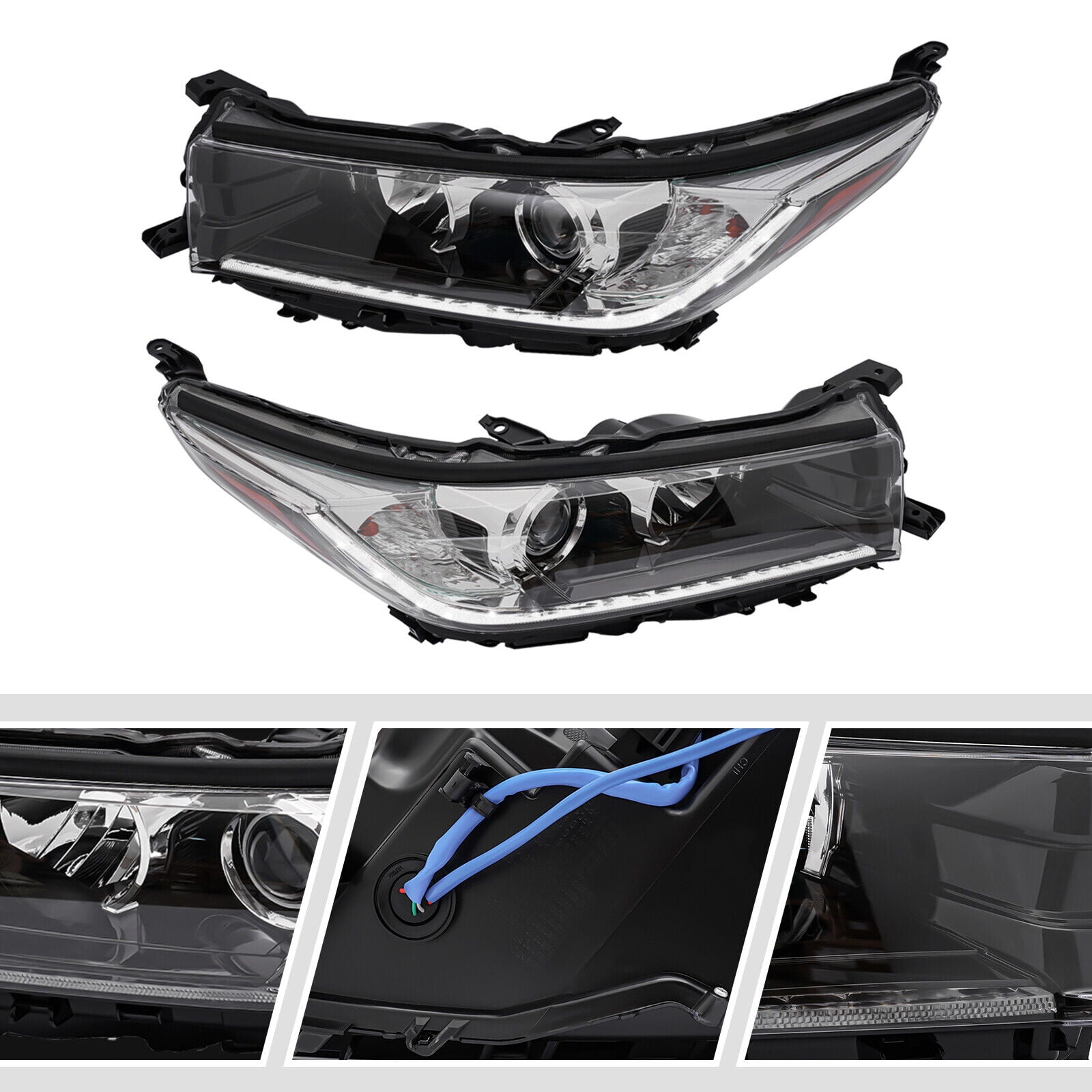 1Pair For 2017 2018 2019 Toyota Highlander w/ LED DRL Projector ...