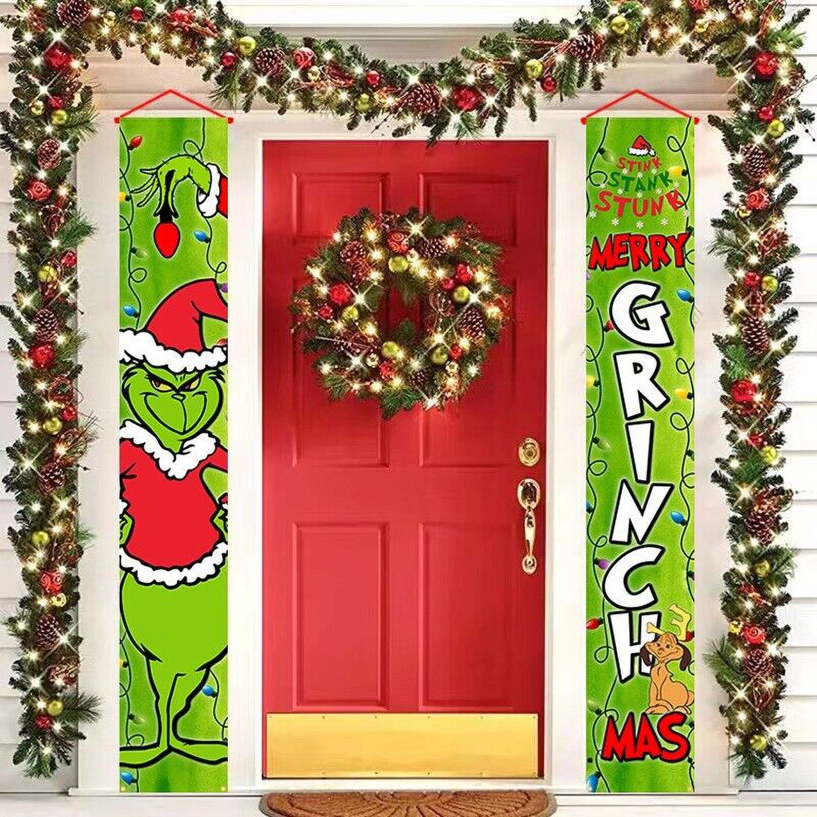 1Pair Grinch Christmas Decorations Grinch Porch Sign Door Banner Merry ...