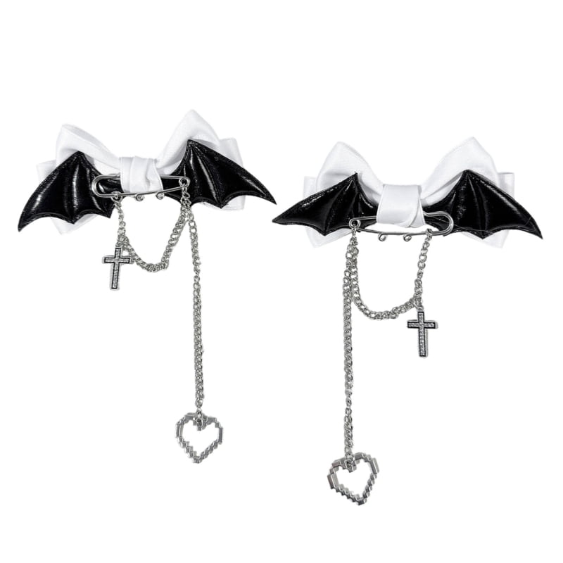 1Pair Lace Hair Bows Punk Hair Clip Bat Wing Chain Cham Decorative ...