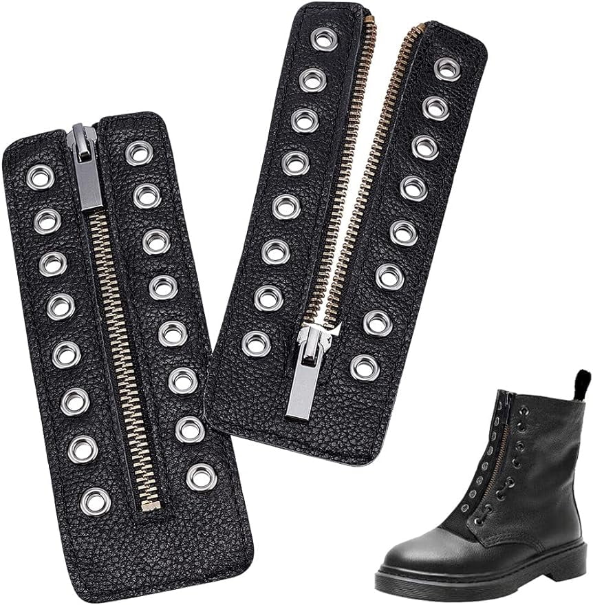 1Pair Leather Lace-in Boot Zipper Inserts 8 Eyelet Zipper Boot Laces No ...