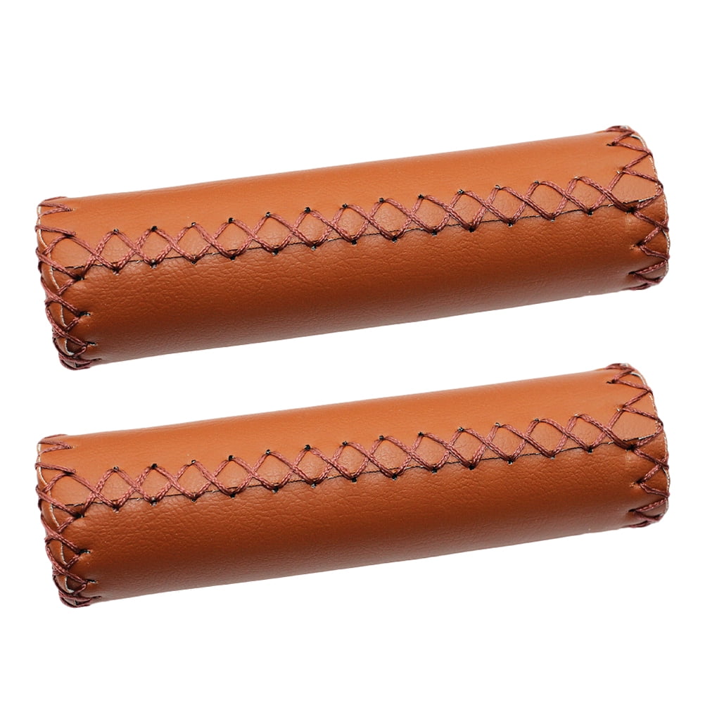 1Pair PU Leather and Rubber Mountain Bike Handlebar Grips (Light Brown ...