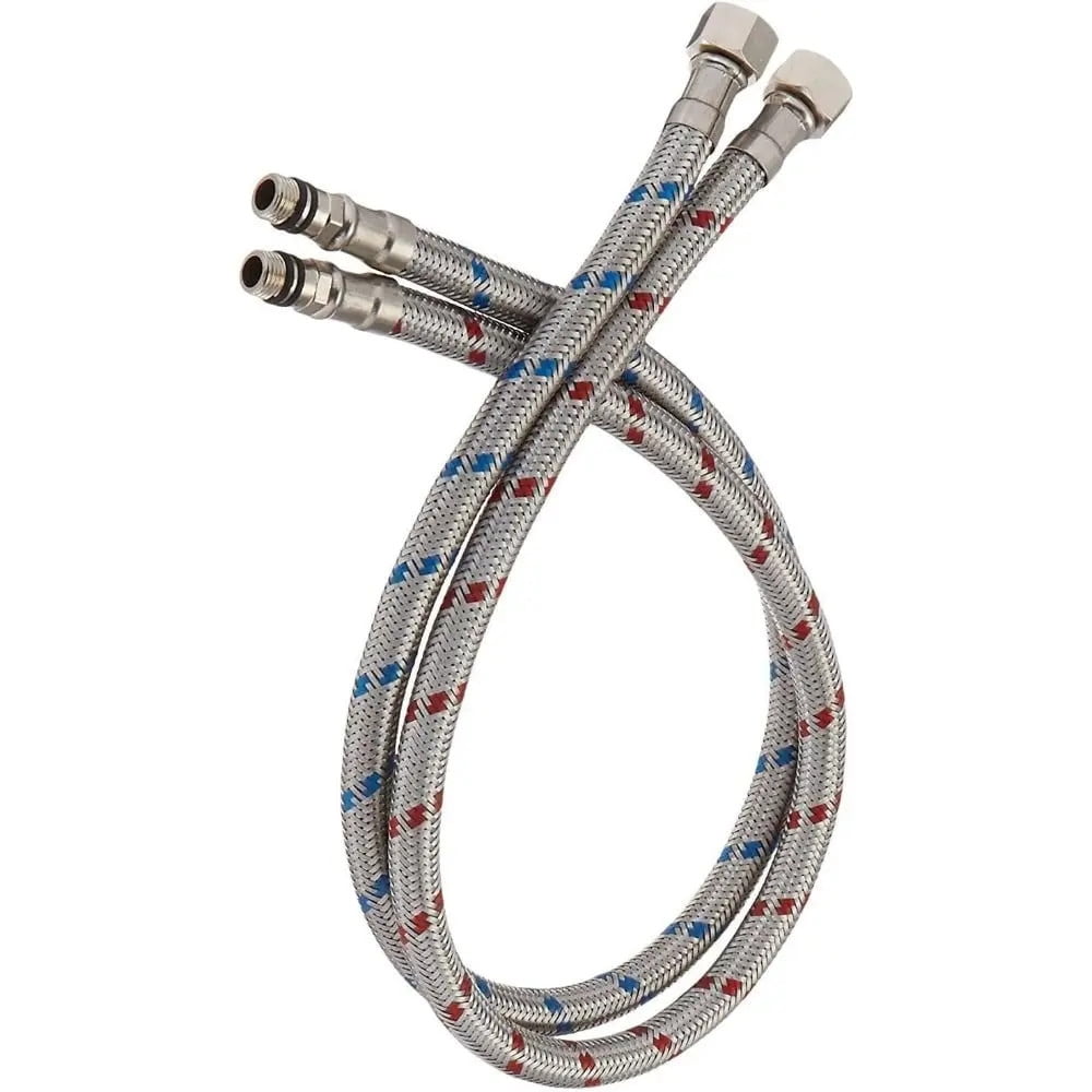 1Pair Single Head Cold and Hot Water Inlet Pipe Stainless Steel Woven ...