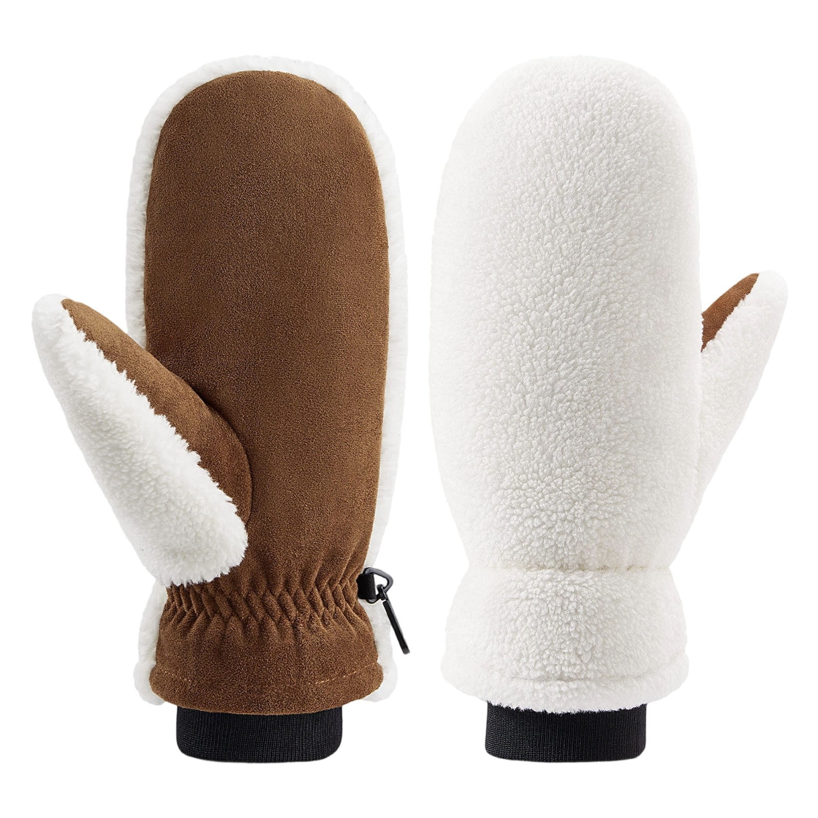 1Pair Unisex Winter Warm Soft Suede Outdoor Mittens with Thermal Polar ...