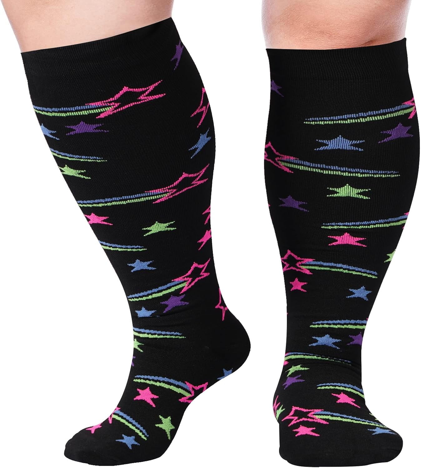 1Pairs Plus Size Compression Socks for Women& Men 15-20mmHg Wide Calf ...