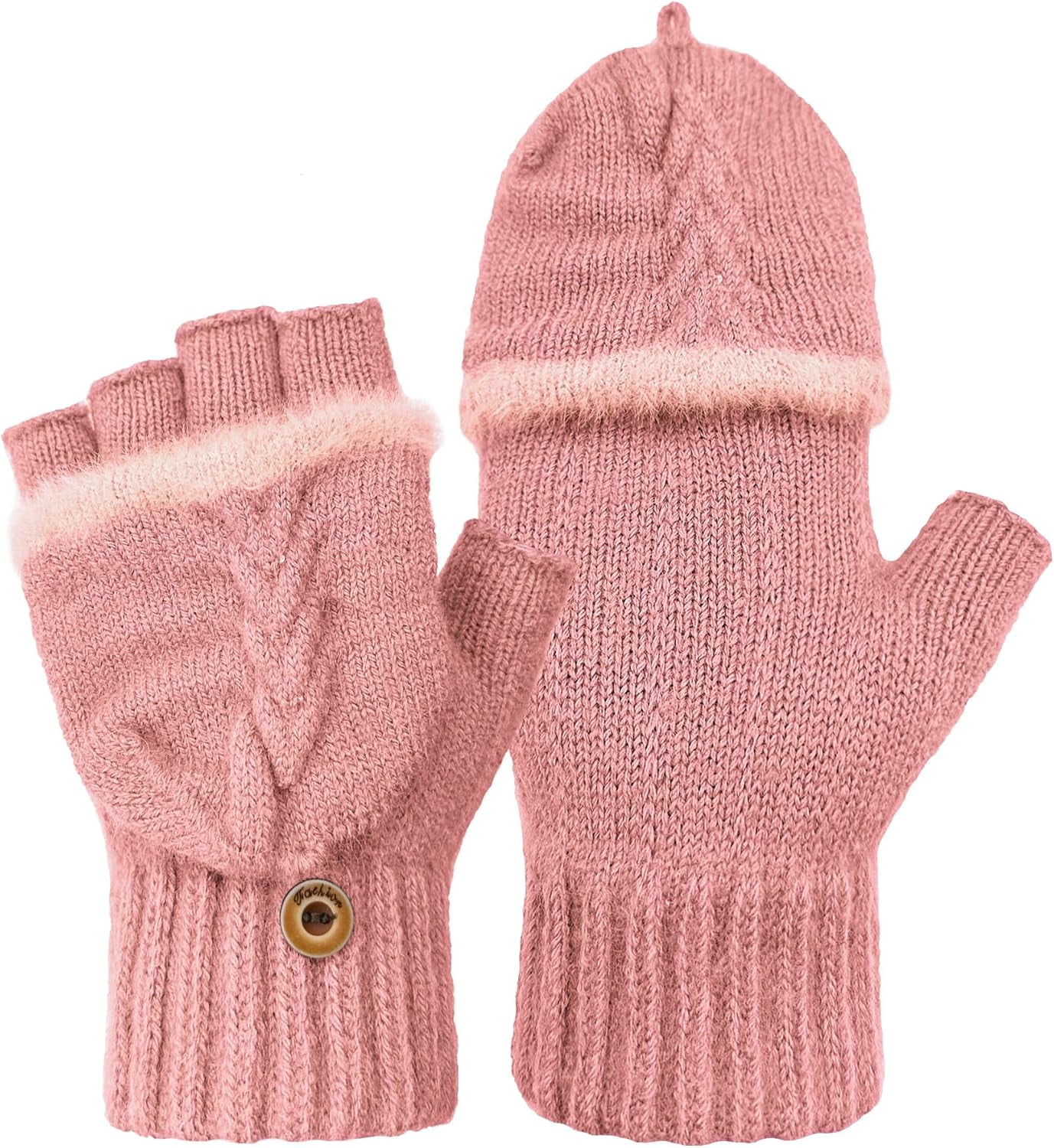 1Pairs Winter Fingerless Gloves Mittens for Women Men Warm Wool Knitted ...