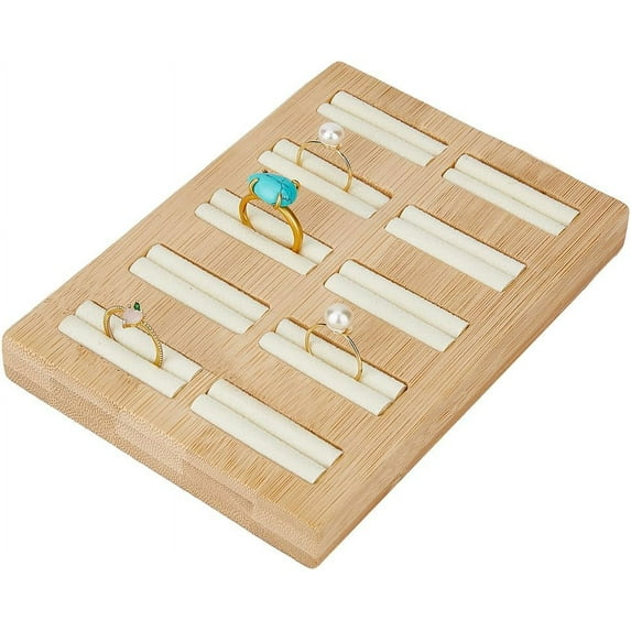 1Pc 10-Slot Bamboo Ring Display Holder Rectangle Finger Rings Storage ...