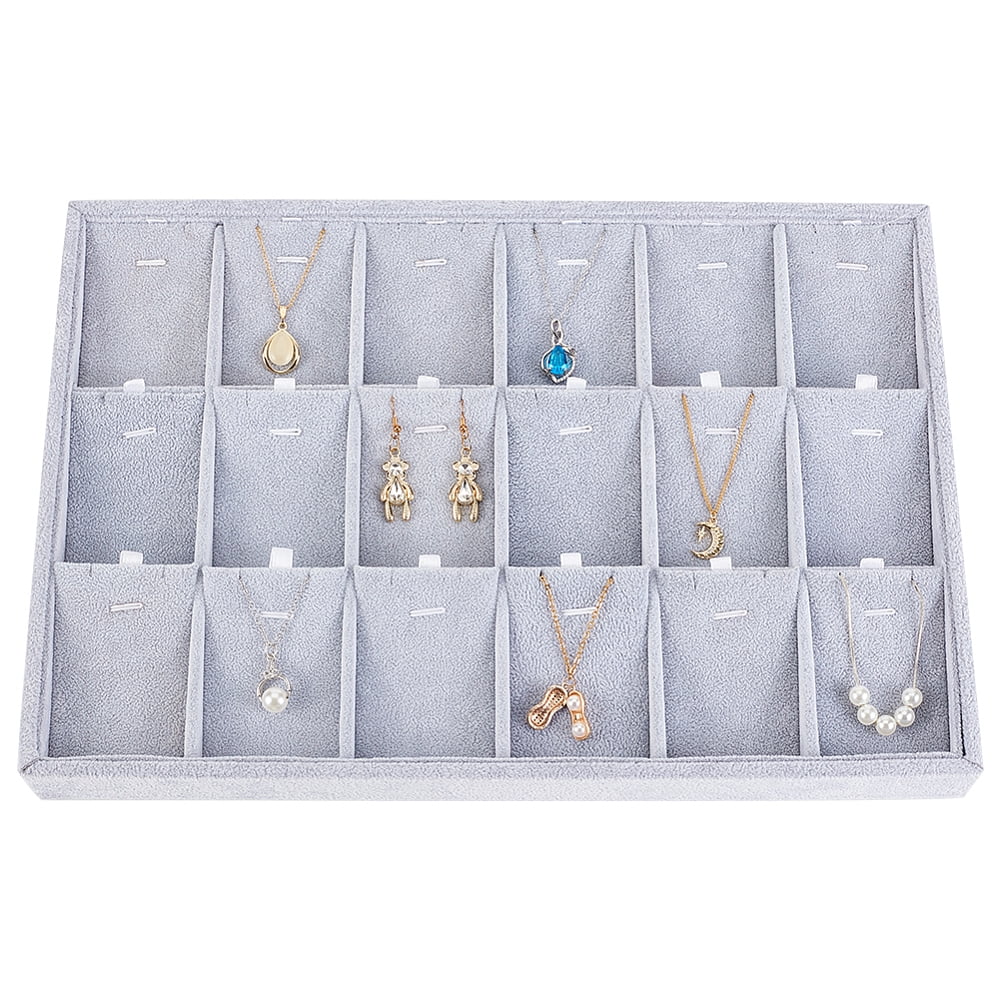 1Pc 18-Slot Velvet Pendant Necklace Displays with Wood Cuboid Silver ...