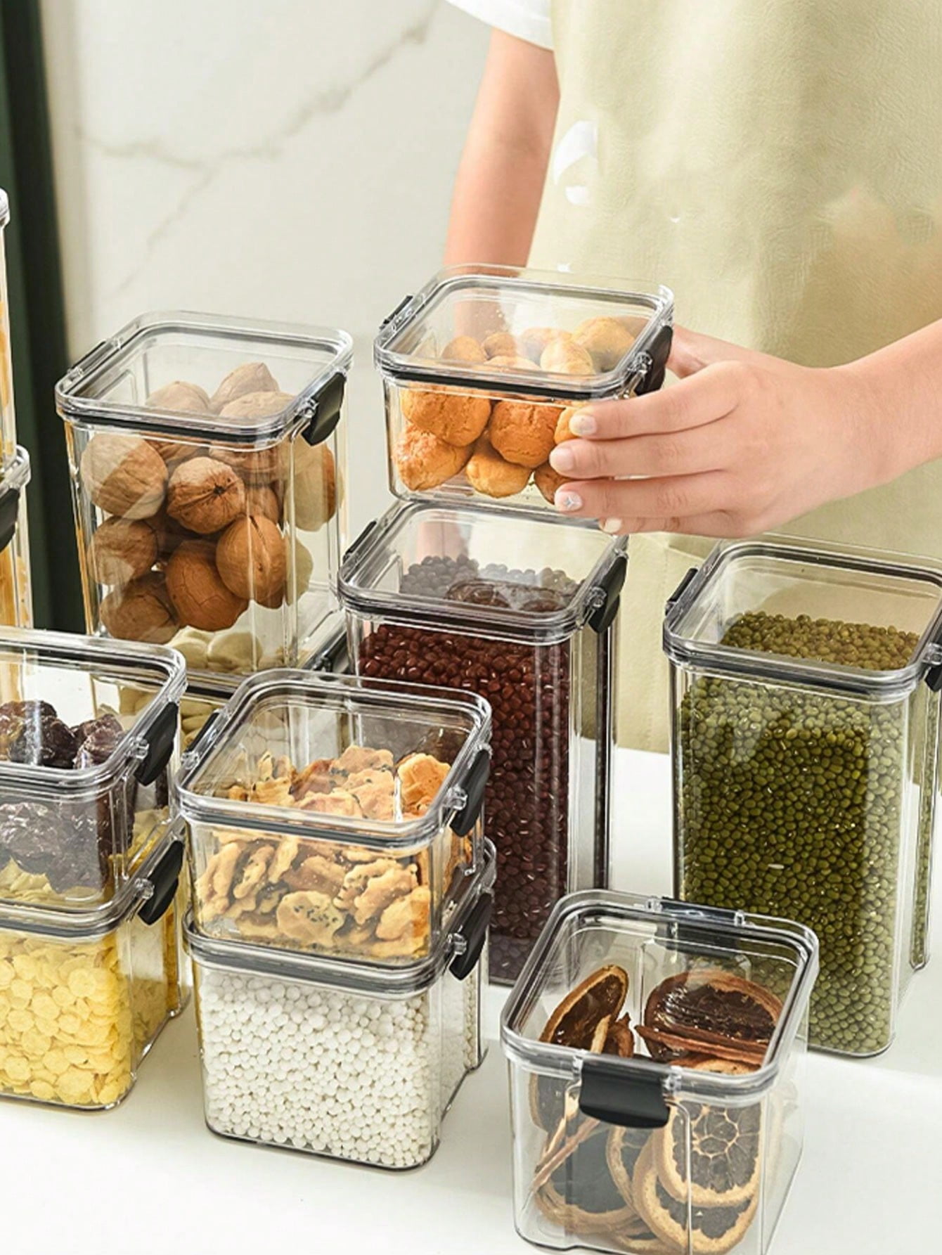 1Pc 1800ml-460ml Kitchen Sealed Can. Plastic Transparent Storage ...