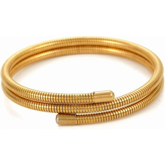 1Pc 18K Gold Plated Stainless Steel Spring Bangle Elegant Double Strand Stylish Jewelry for ...