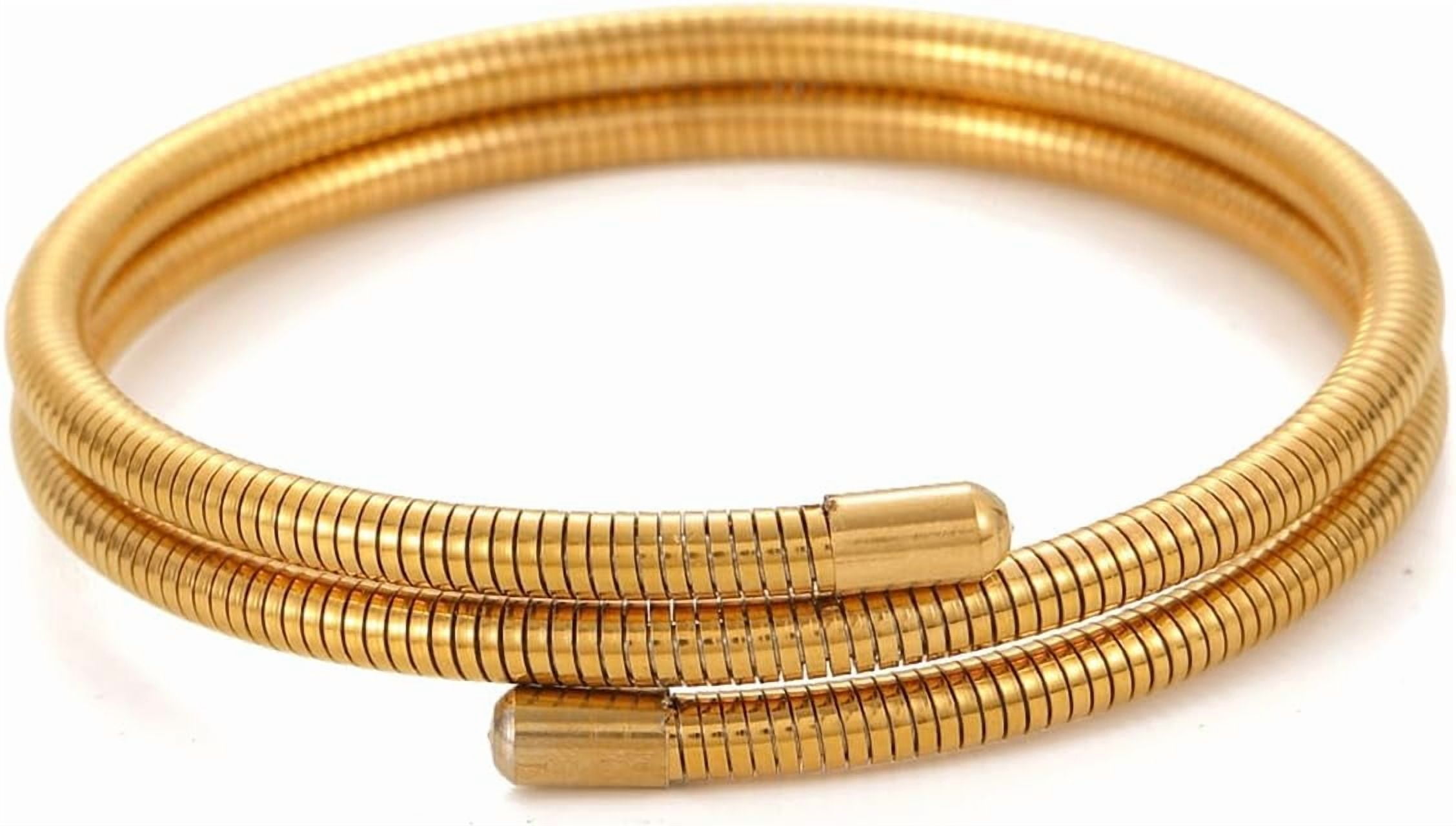 1Pc 18K Gold Plated Stainless Steel Spring Bangle Elegant Double Strand ...