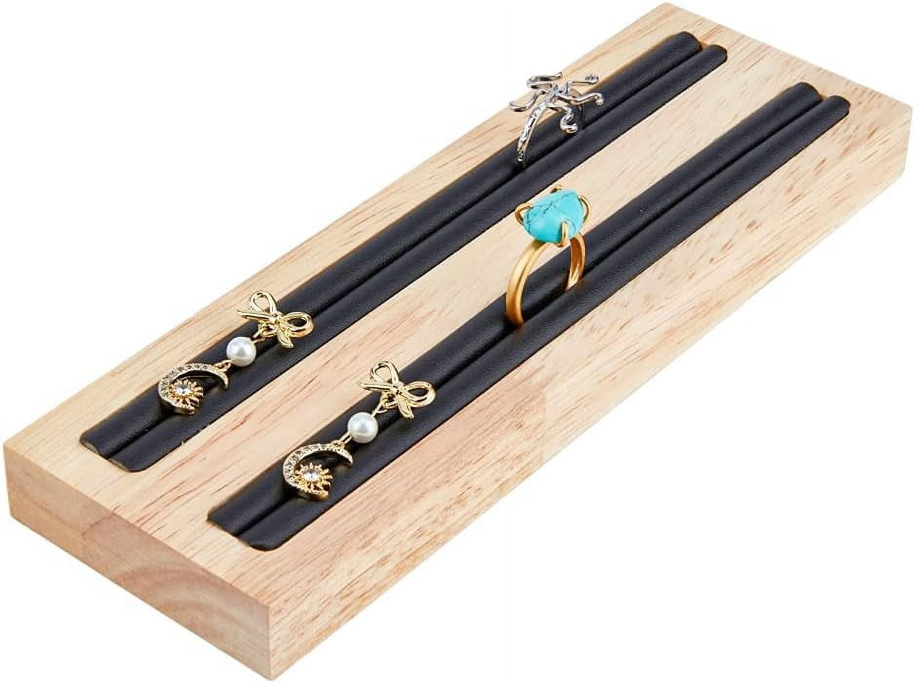 1Pc 2-Slot Wood Ring Display Tray 7.56 Inch Black Velvet Rings ...